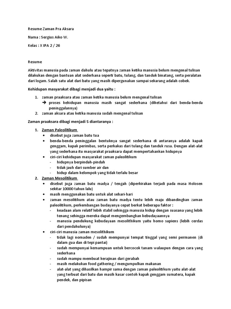 Resume Zaman Pra Aksara | PDF