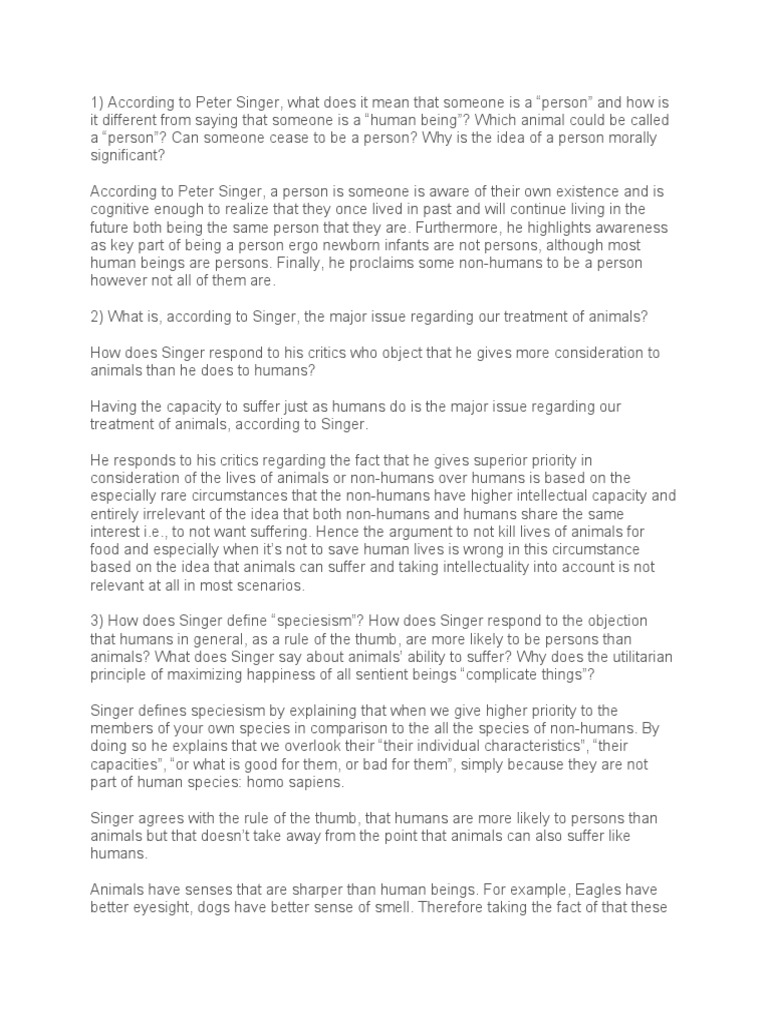 Peter Singer's Views on Personhood, Animal Suffering and Speciesism ...
