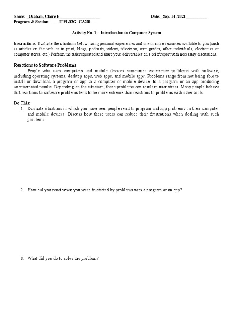Reactions to Software Problems | PDF