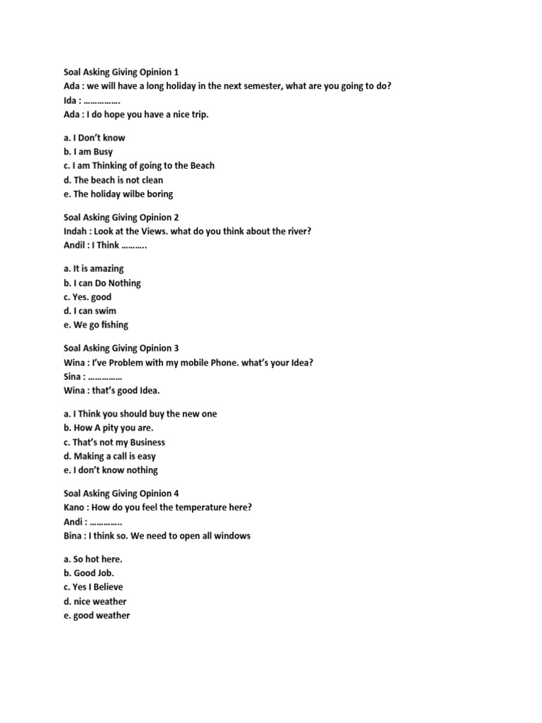 Providing Opinions and Receiving Feedback: Examples of Students ...