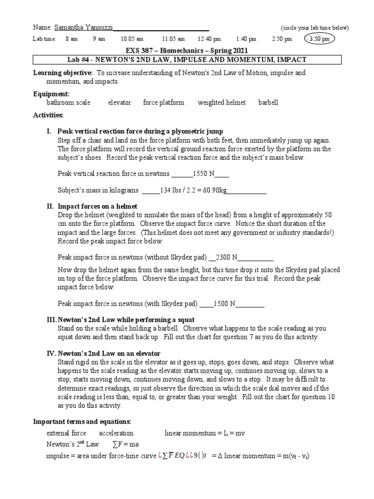 Newton's 2nd Law in Biomechanics Lab | PDF | Force | Weight