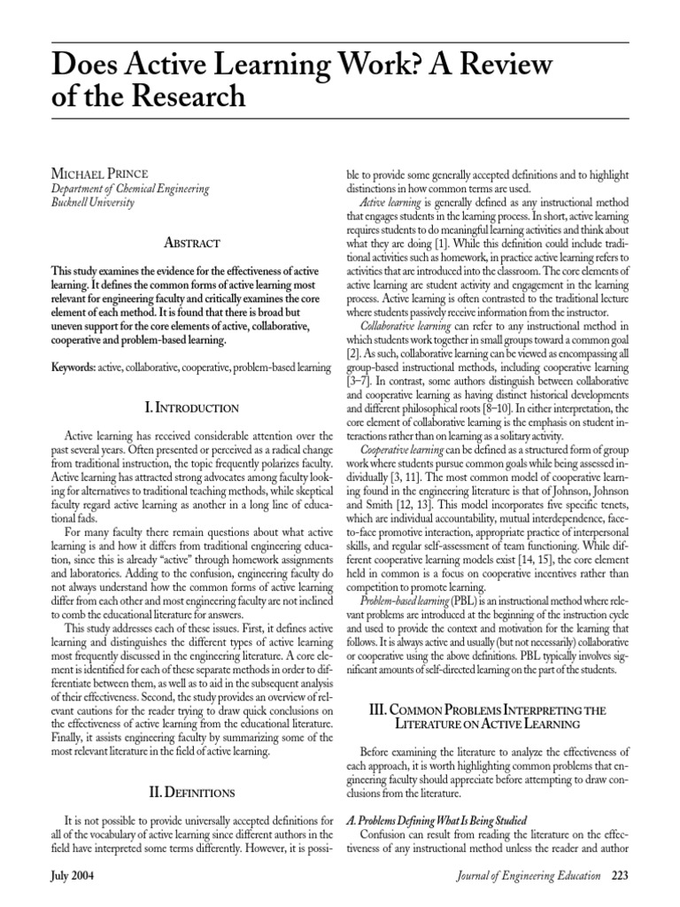 Active Learning Effectiveness Review | PDF | Lecture | Learning