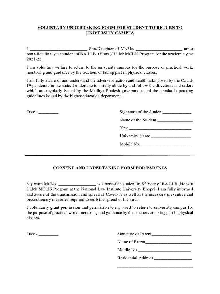 Govt SOP Undertaking Forms For Reopening | PDF