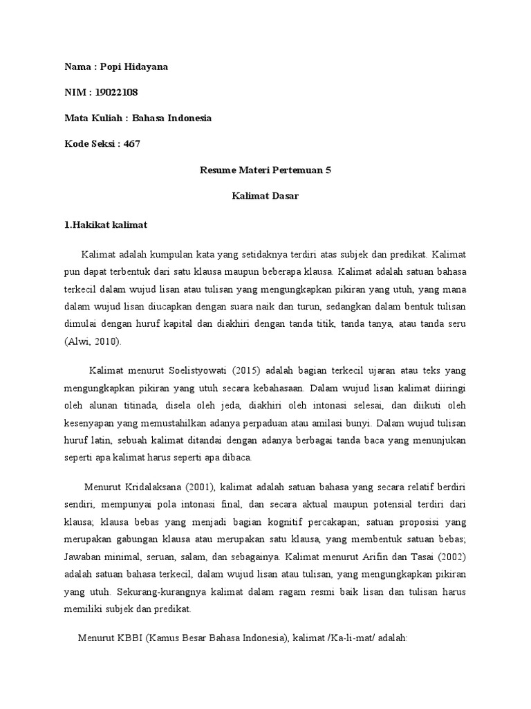 Resume Bahasa Indonesia Pertemuan Ke 5 | PDF | Seni & Disiplin Bahasa