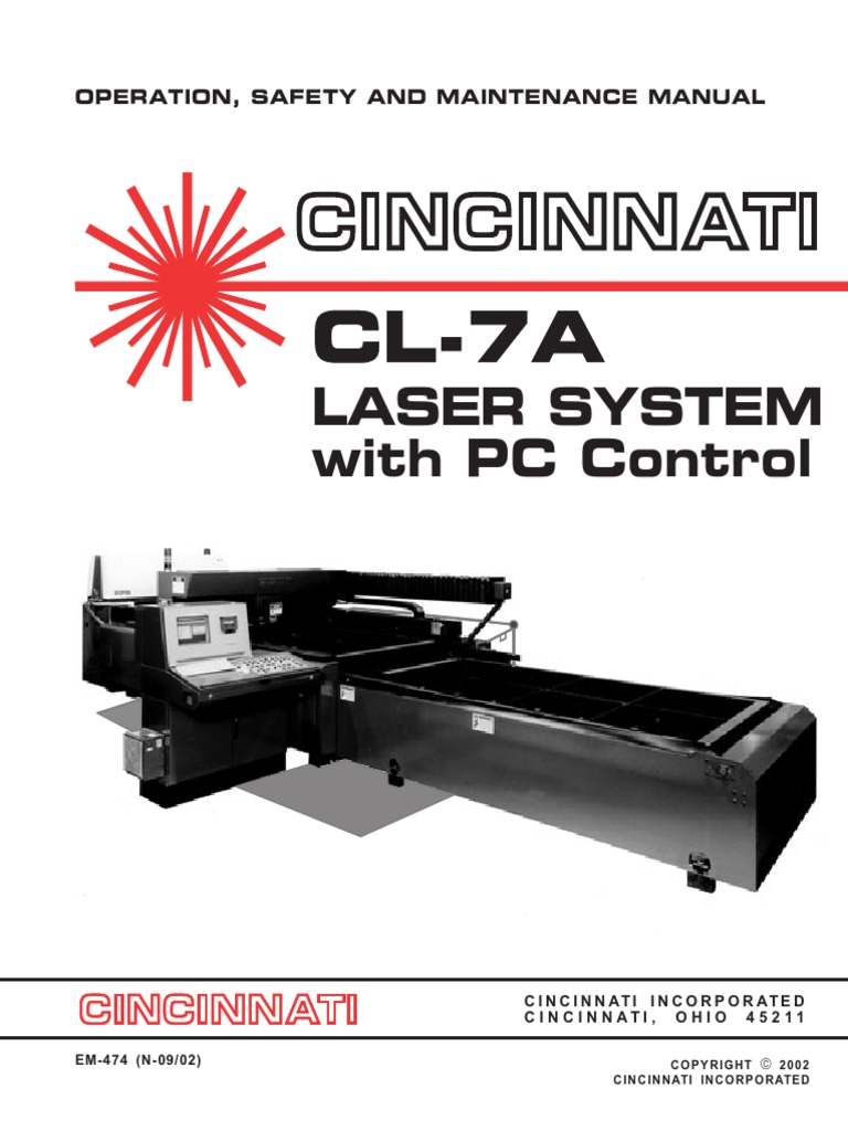 Em 474 N 09 02 Cincinnati CL 7a Laser System With PC Control Operation ...
