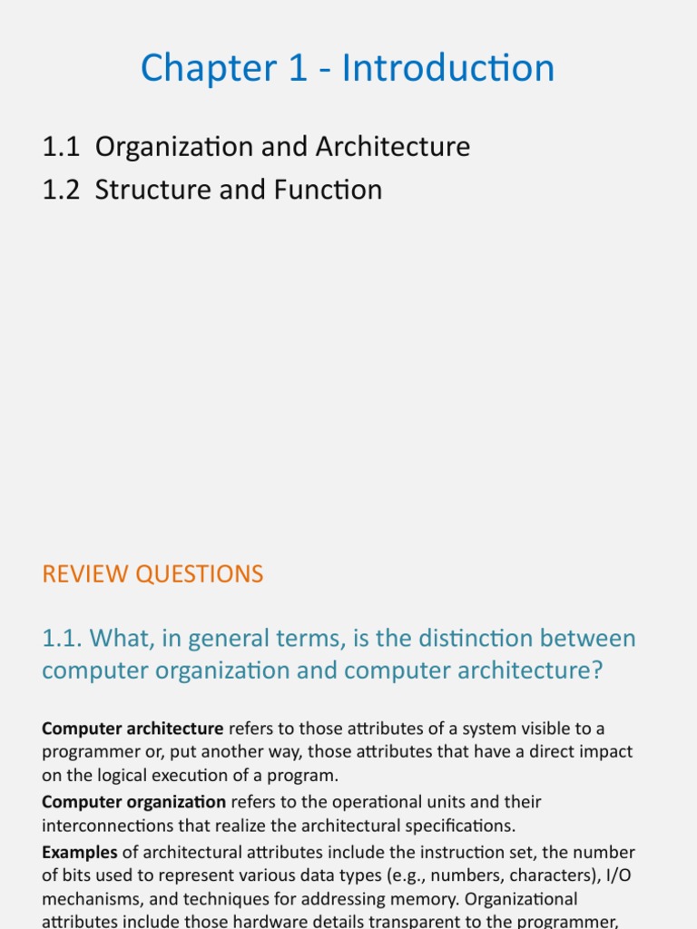 Chapter 1 - Introduction: 1.1 Organization and Architecture 1.2 ...