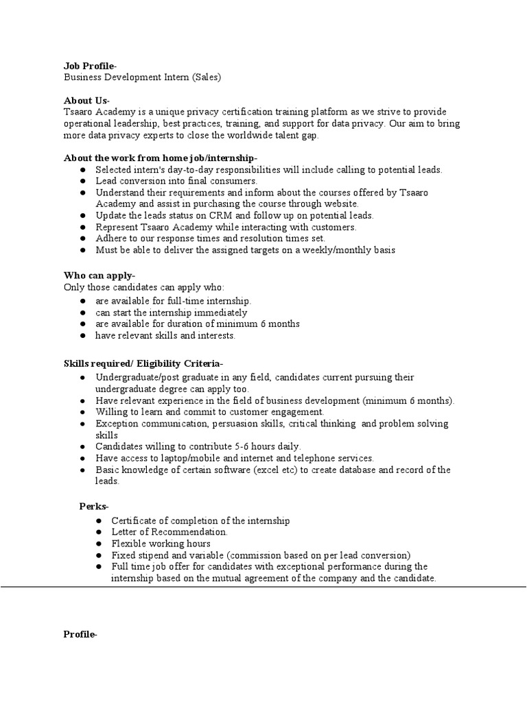 Job Profiles | PDF | Job Hunting | Internship