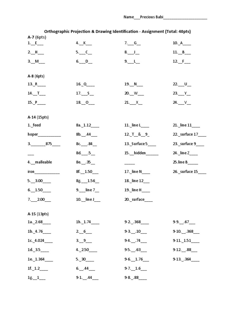 Orthographic Projection & Drawing Identification - Assignment | PDF ...