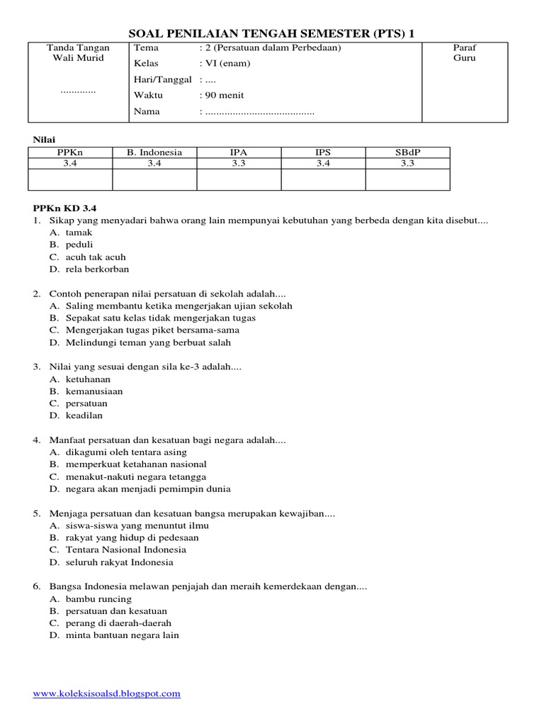 Soal Pts Semester 1 Kelas 6 Tema 2 | PDF