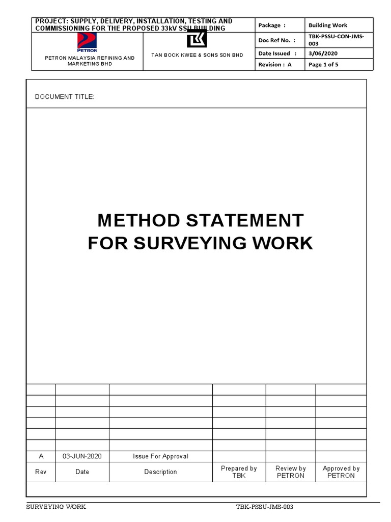 Method Statement For Surveying Work: Document Title | PDF | Surveying