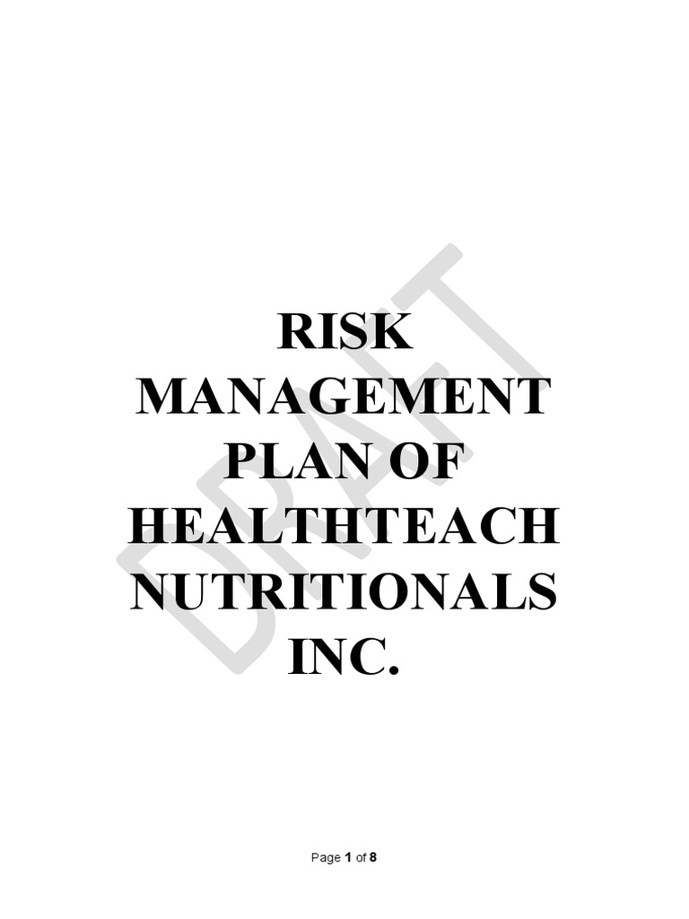Risk Management Plan of Healthteach Nutritionals Inc | PDF | Regulatory ...