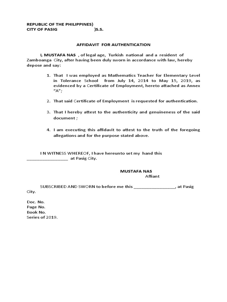 Affidavit for Document Authentication | PDF | Career & Growth | Social Science