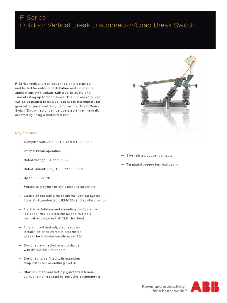 Outdoor Vertical Break Disconnector/Load Break Switch: R Series | PDF ...