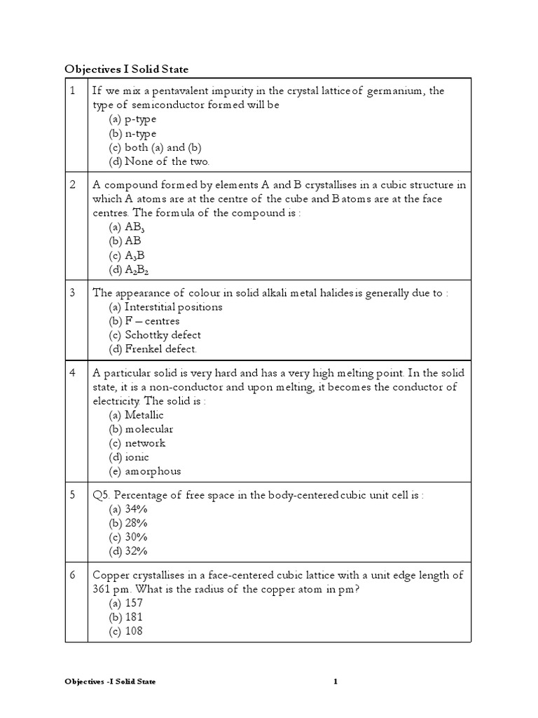 Objectives - I Solid State 1 | PDF | Crystal | Solid