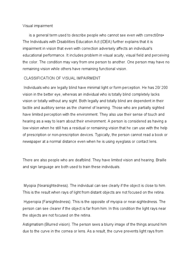 Written Report Ed 4 (Visual Impairment) | PDF | Visual Impairment ...