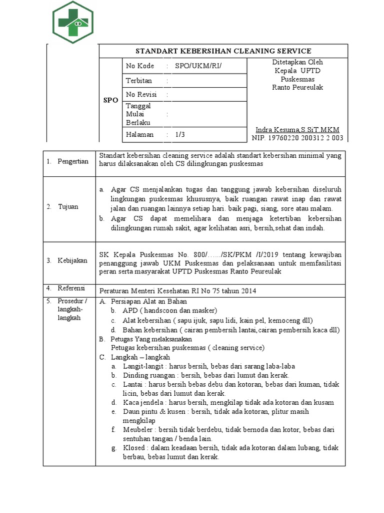 Spo Standar Kebersihann Cleaning Service | PDF