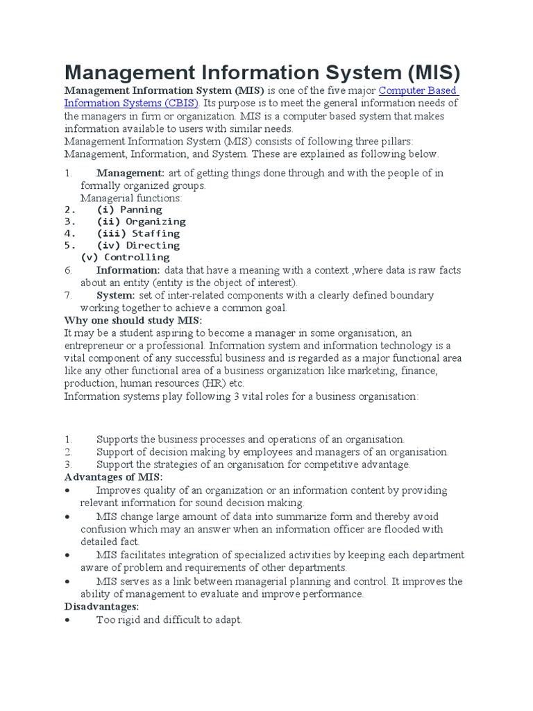 Management Information System (MIS) : Computer Based Information Systems (CBIS) | PDF ...