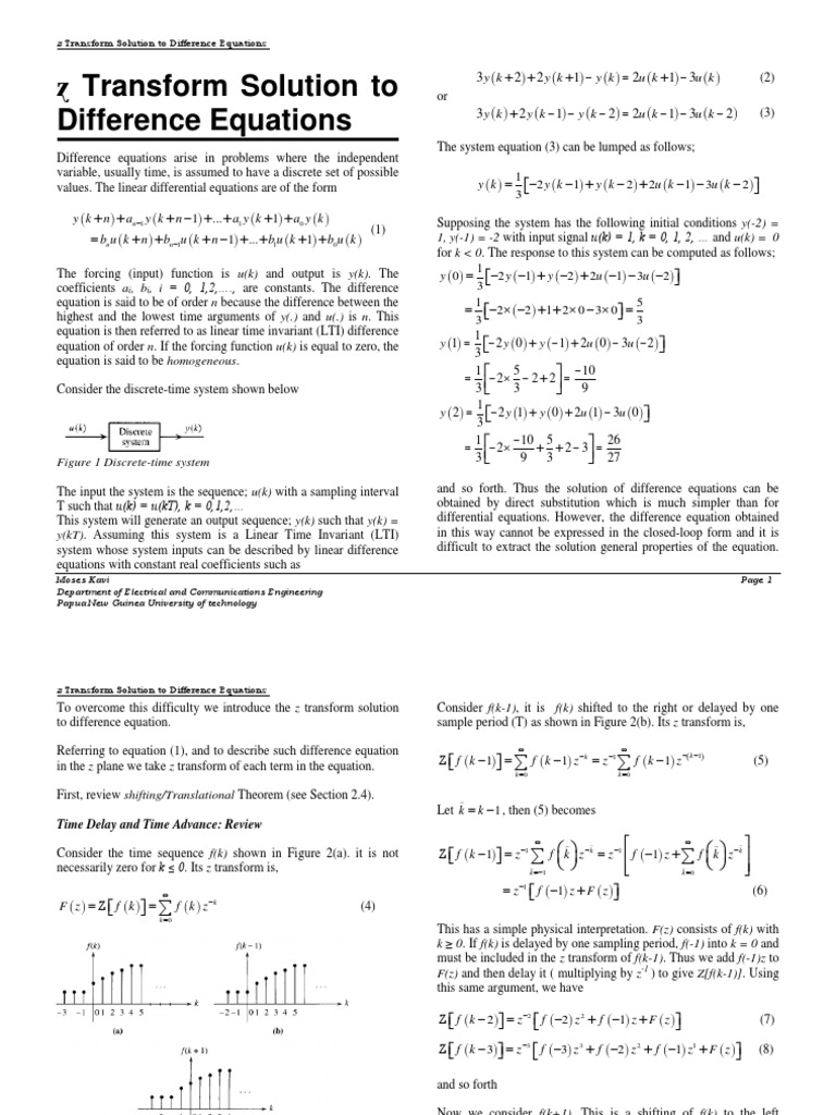 Solving Difference Equations-Z Transform | PDF | Recurrence Relation ...