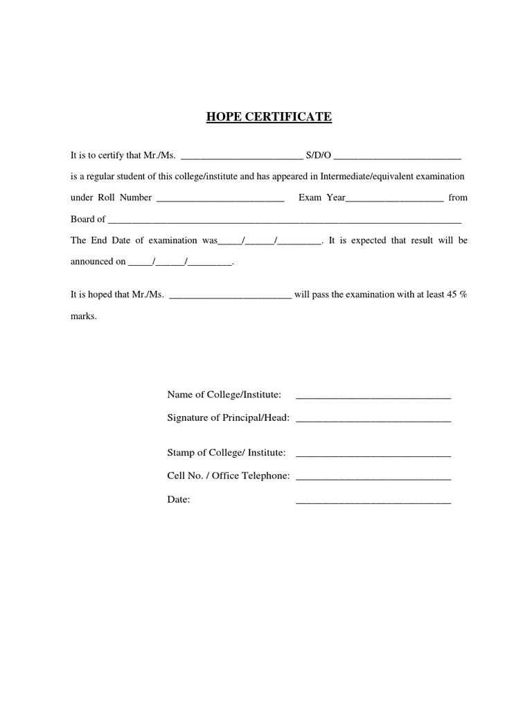Hope Certificate | PDF