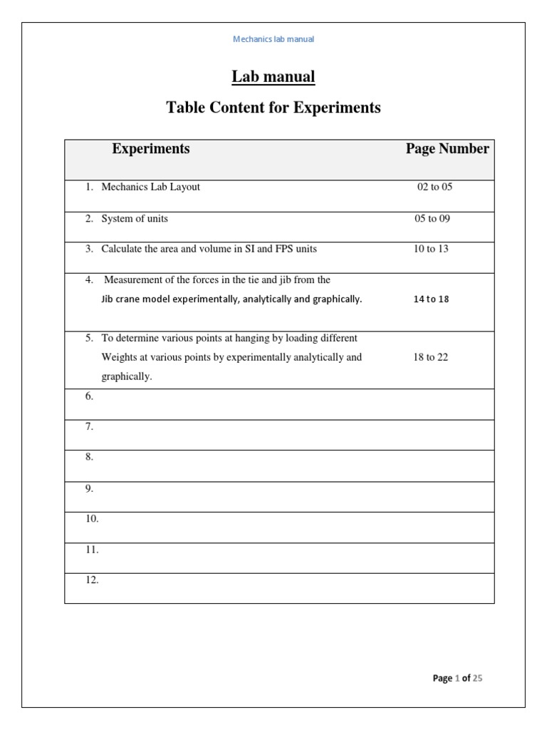 Mechanics Lab Manual Overview | PDF | Crane (Machine) | Force