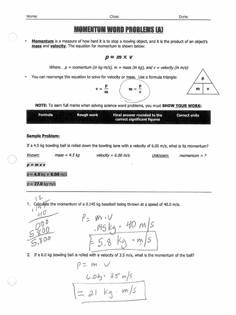 Momentum Word Problem Answers | PDF