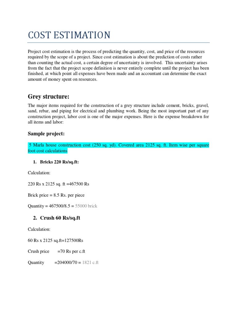 COST ESTIMATION (Engineering Drawing) | PDF | Cost | Civil Engineering