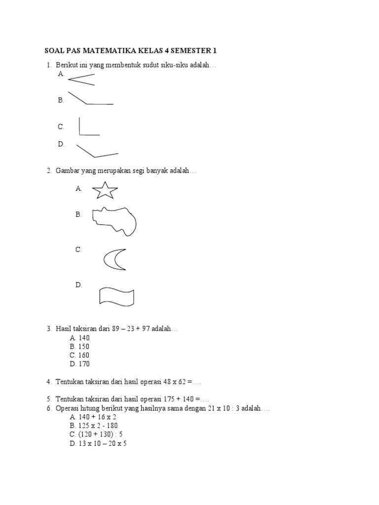 Soal Pas Matematika Kelas 4 Semester 1 | PDF