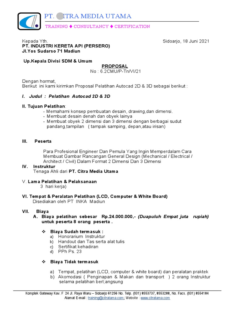 Proposal Pelatihan Autocad 2D & 3D | PDF