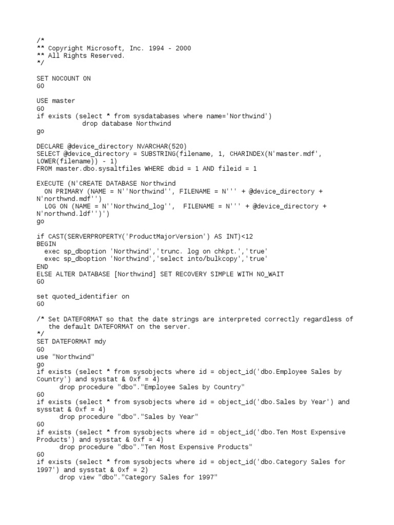 CreateNorthwindDatabase SQL | Download Free PDF | Database Index | Data