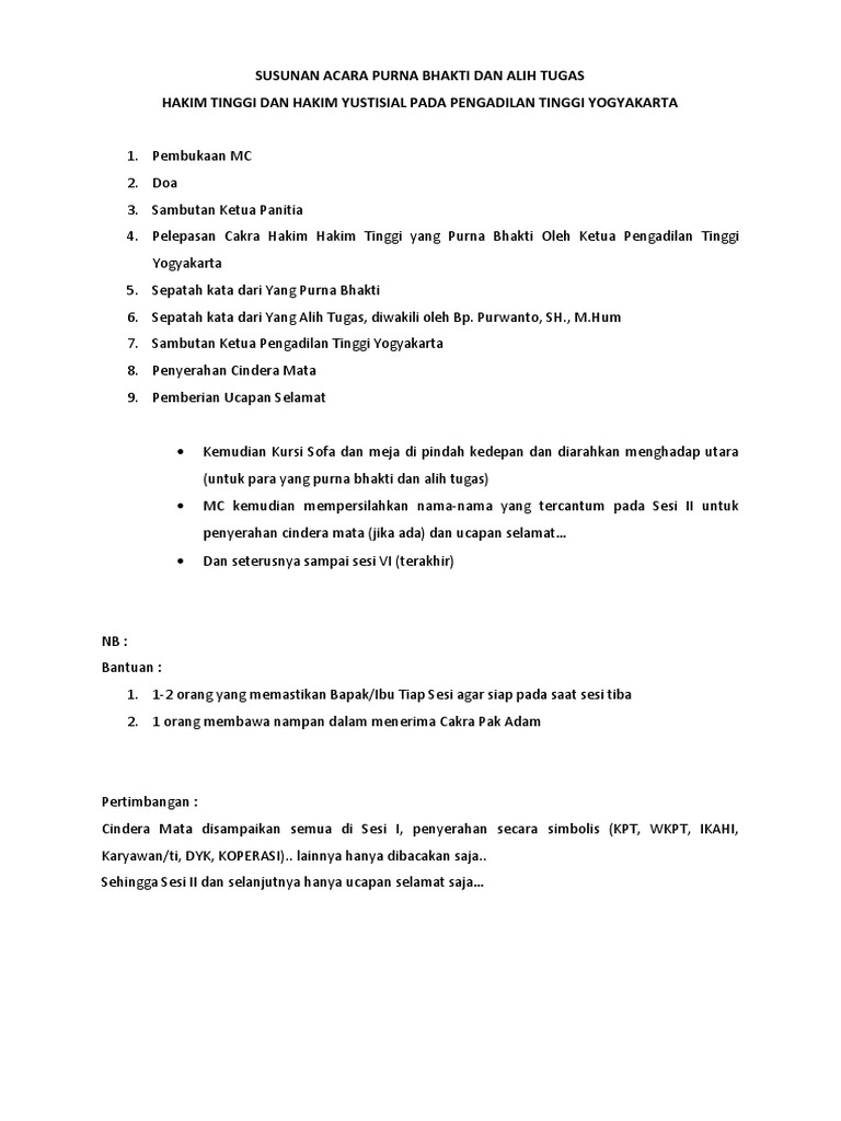 Susunan Acara Purna Bhakti Dan Alih Tugas Feb 2021 | PDF | Perjalanan | Agama & Spiritualitas