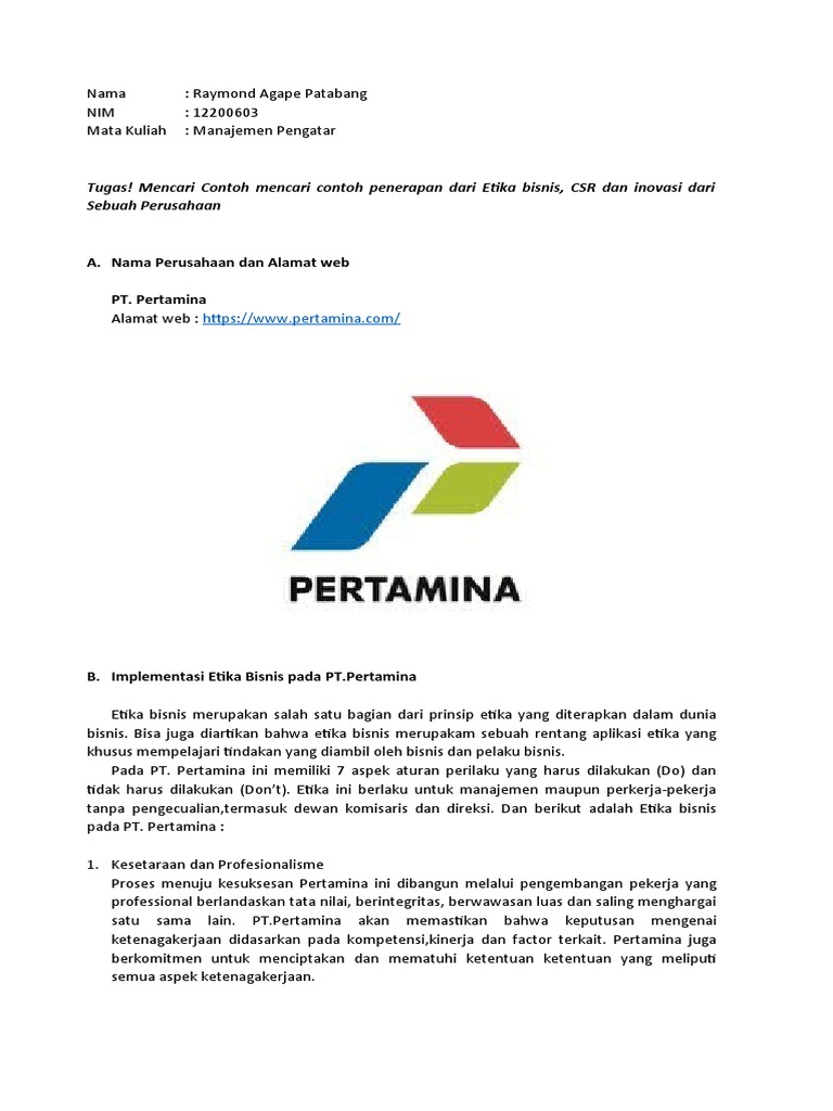 Etika Bisnis dan CSR di PT Pertamina | PDF