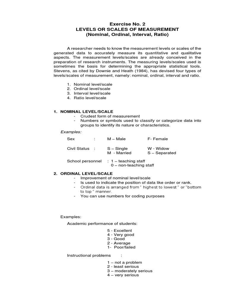 Exercise 2 - Scales of Measurement - Updated | PDF | Level Of ...