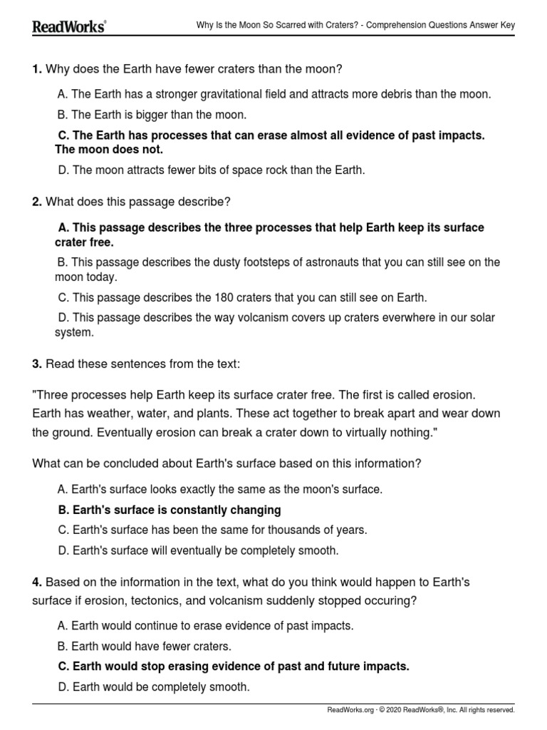 Reading Day 4 - Answers - 22 | PDF | Earth | Moon