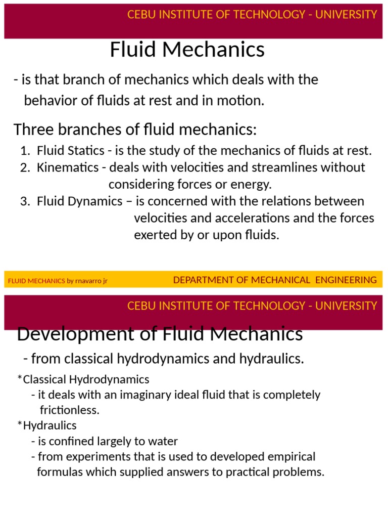 Three Branches of Fluid Mechanics | PDF | Viscosity | Pressure