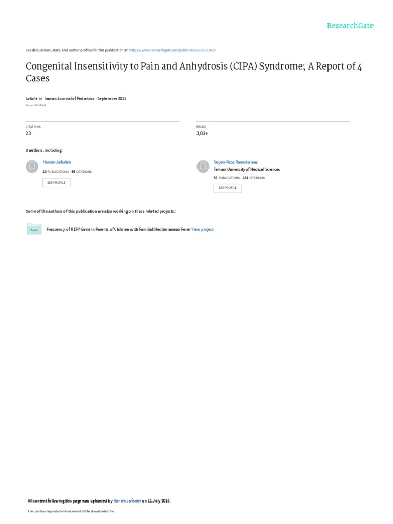 Congenital Insensitivity To Pain and Anhydrosis (CIPA) Syndrome A ...