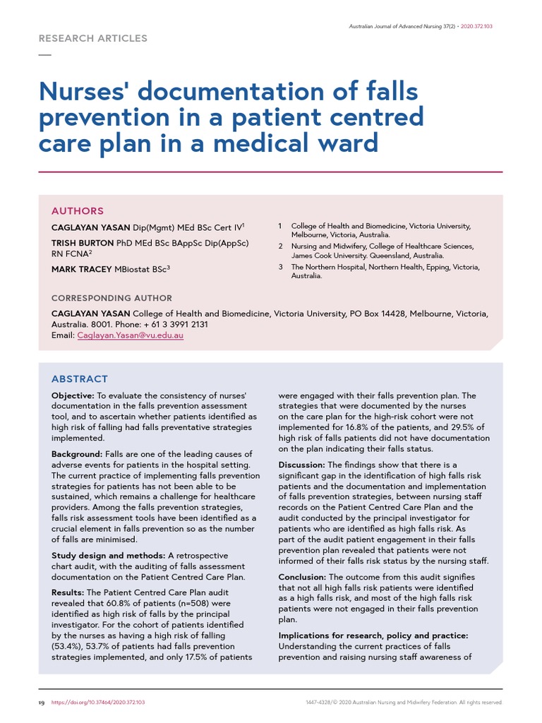Nurses' Documentation of Falls Prevention in A Patient Centred Care ...