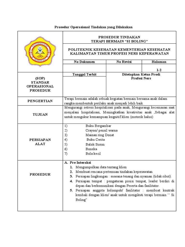 Prosedur Terapi Bermain "Si Boling" | PDF