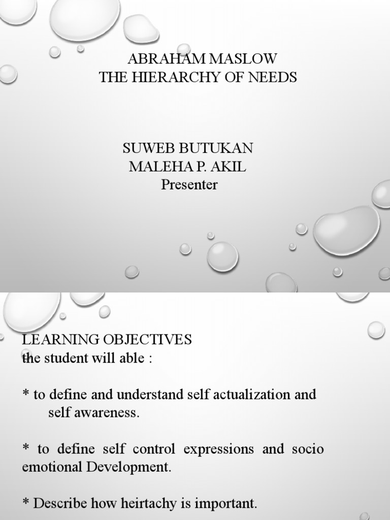 Abraham Maslow Final | PDF | Self Actualization | Metaphysics Of Mind