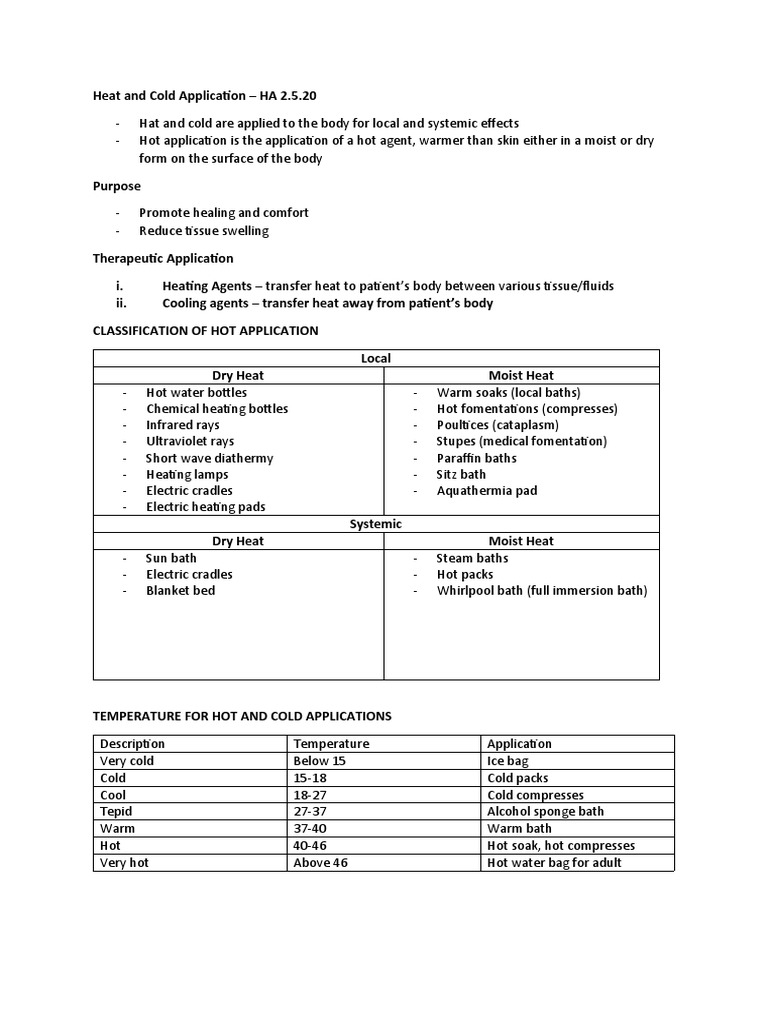 Heat and Cold Application | PDF | Edema | Hypothermia