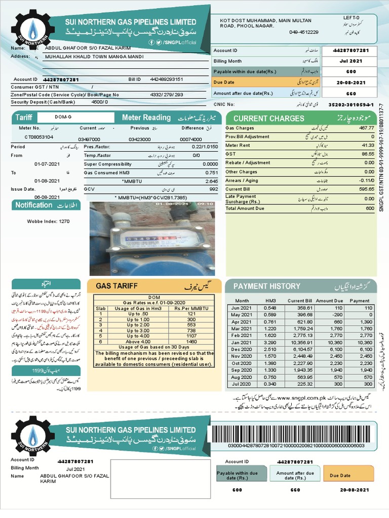 SNGPL - Web Bill | PDF