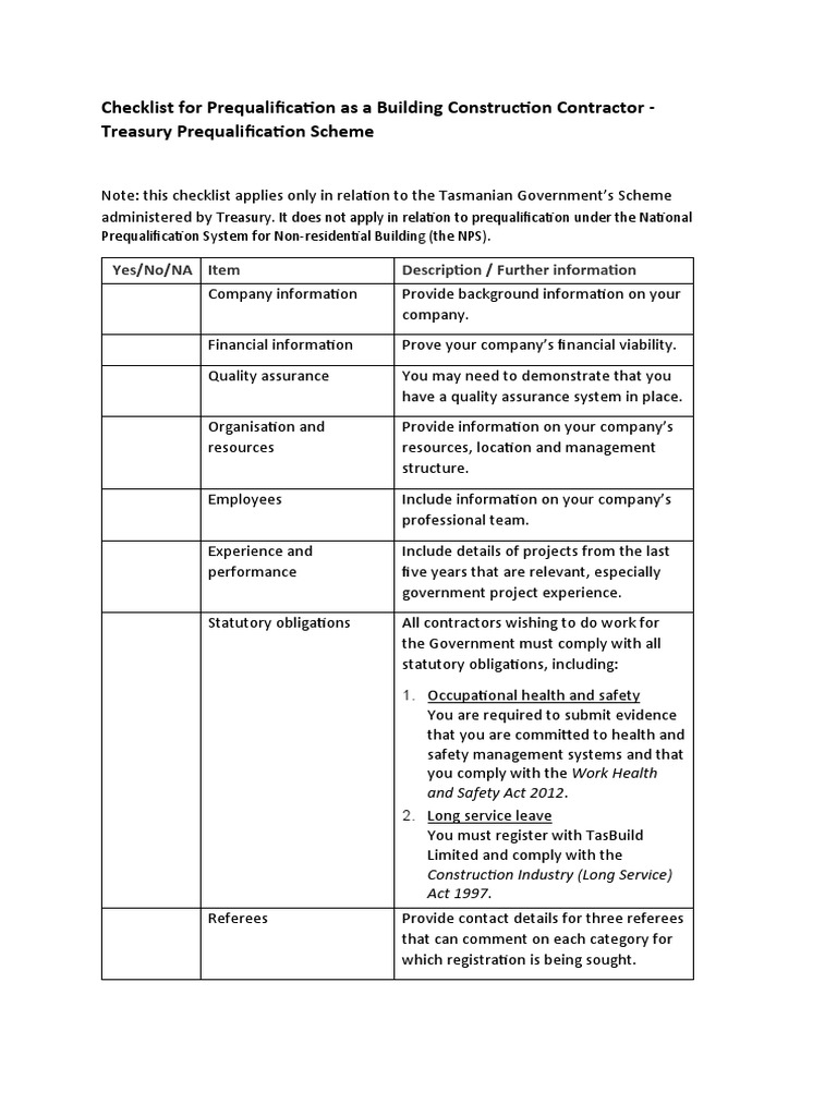 Checklist For Prequalification As A Building Construction Contractor ...
