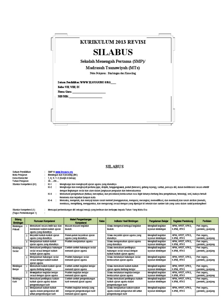 Silabus BK Kelas 7, 8, 9 K13 | PDF
