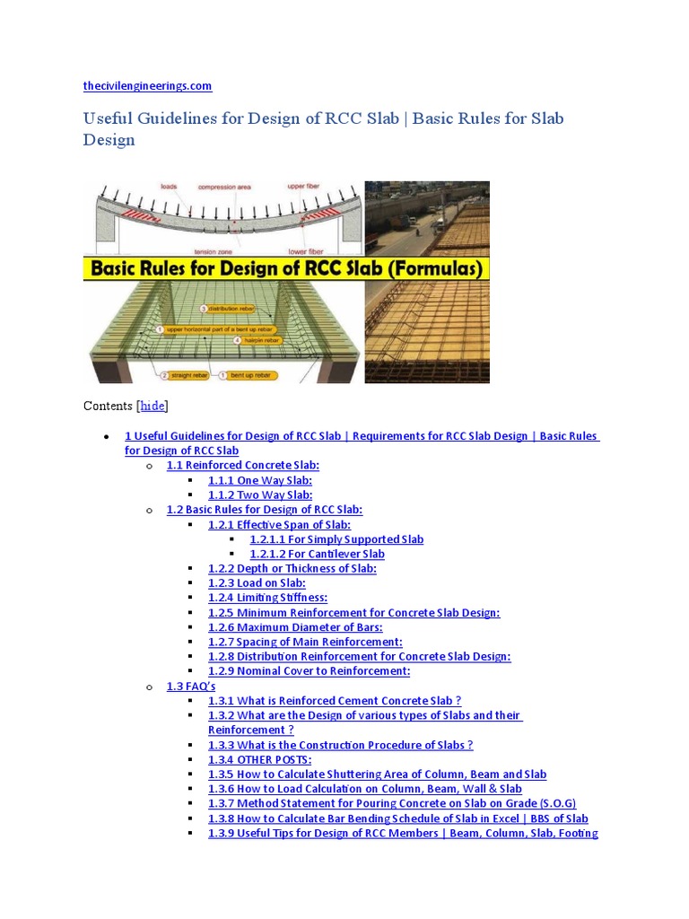 RCC Slab Design Guidelines and Rules | PDF | Concrete | Architectural ...