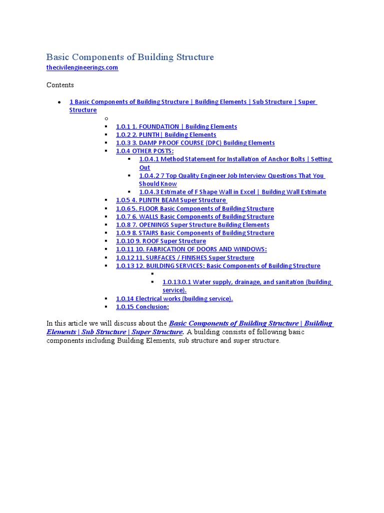 Basic Components of Building Structure | PDF | Stairs | Wall