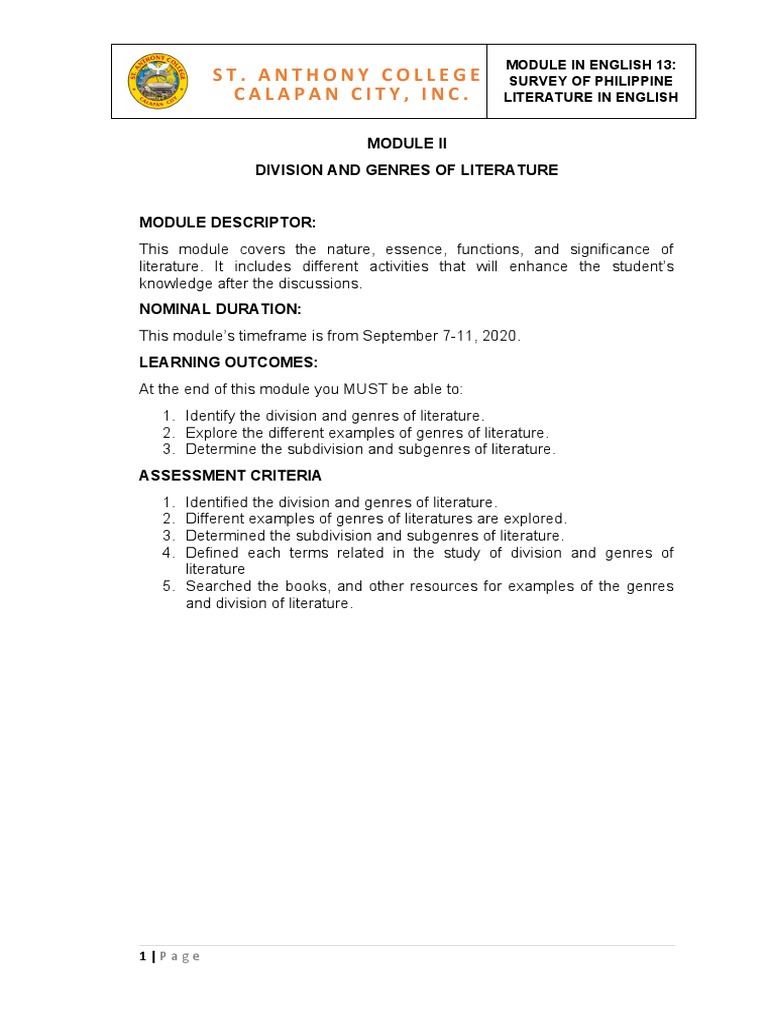 English 13 Module 2 | PDF | Poetry | Genre