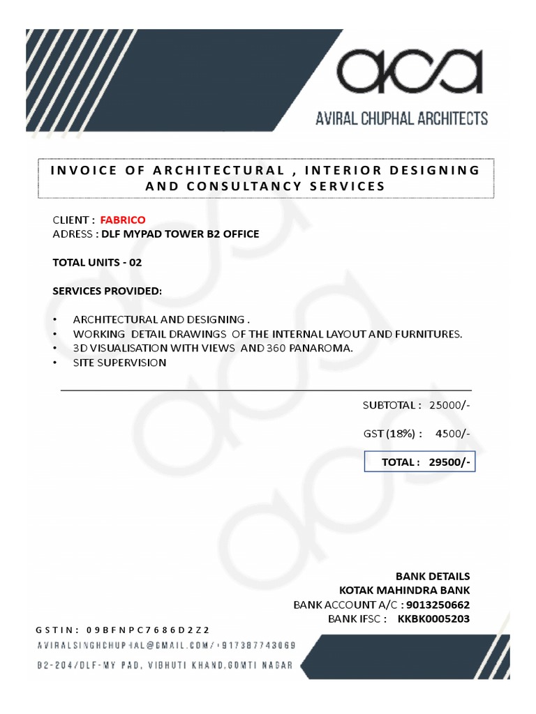 Invoice of Architectural, Interior Designing and Consultancy Services | PDF