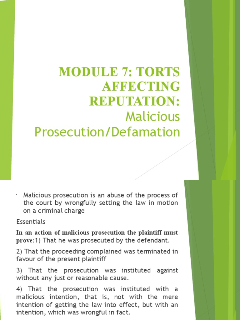 Malicious Prosecution and Defamation Explained | PDF | Defamation ...