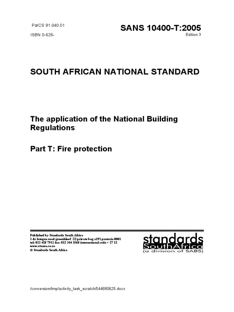 Sans 10400-T | PDF | Firefighting | Wall