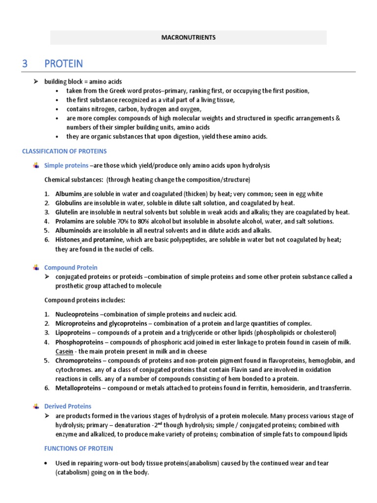 3 Protein: Classification of Proteins Simple Proteins | PDF | Proteins ...