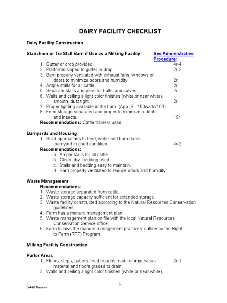 1 Dairy Facility Checklist 13197 7 | PDF | Dairy Farming | Toilet